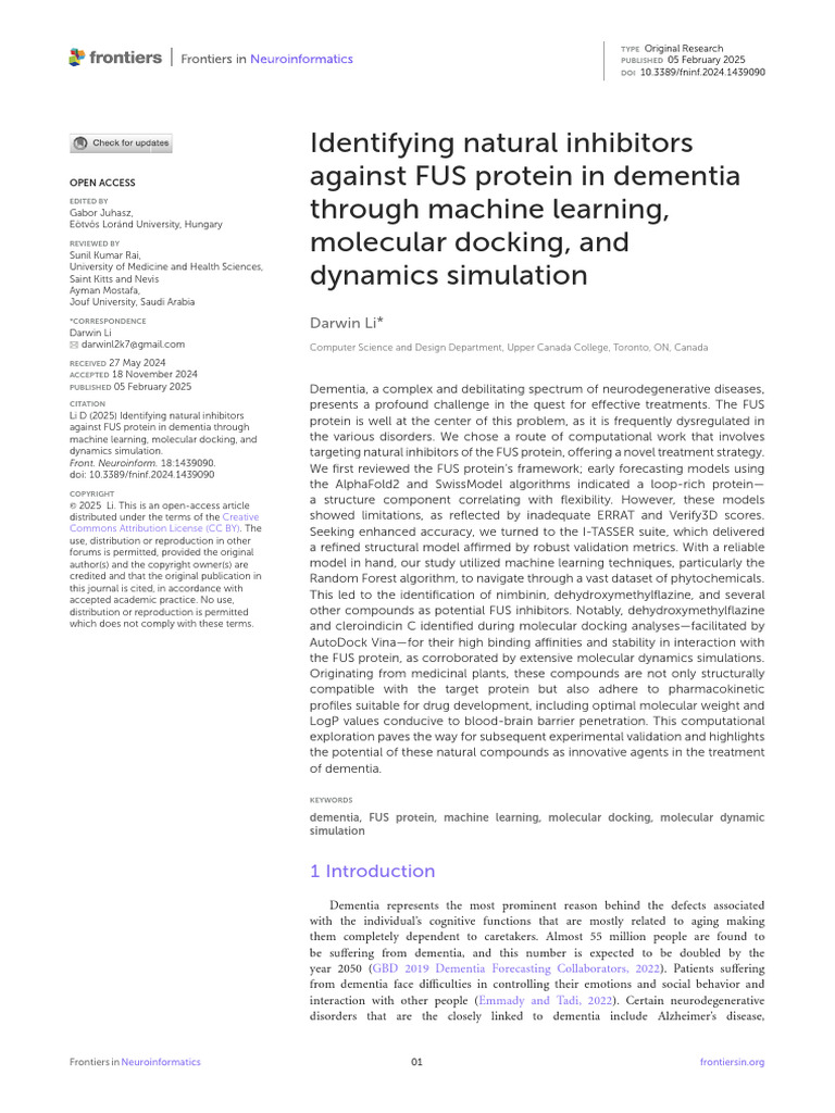 C - Identifying Natural Inhibitors Against FUS Protein - 2024 | PDF ...