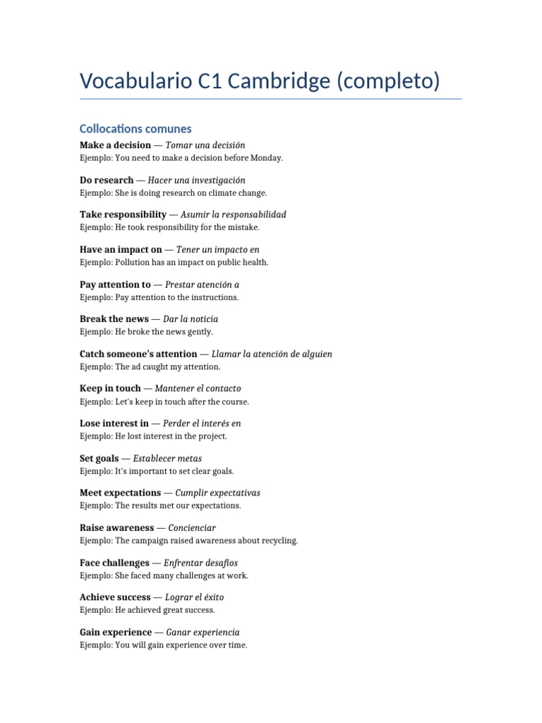 Vocabulario C1 Cambridge Completo | PDF | Unidades Semánticas ...