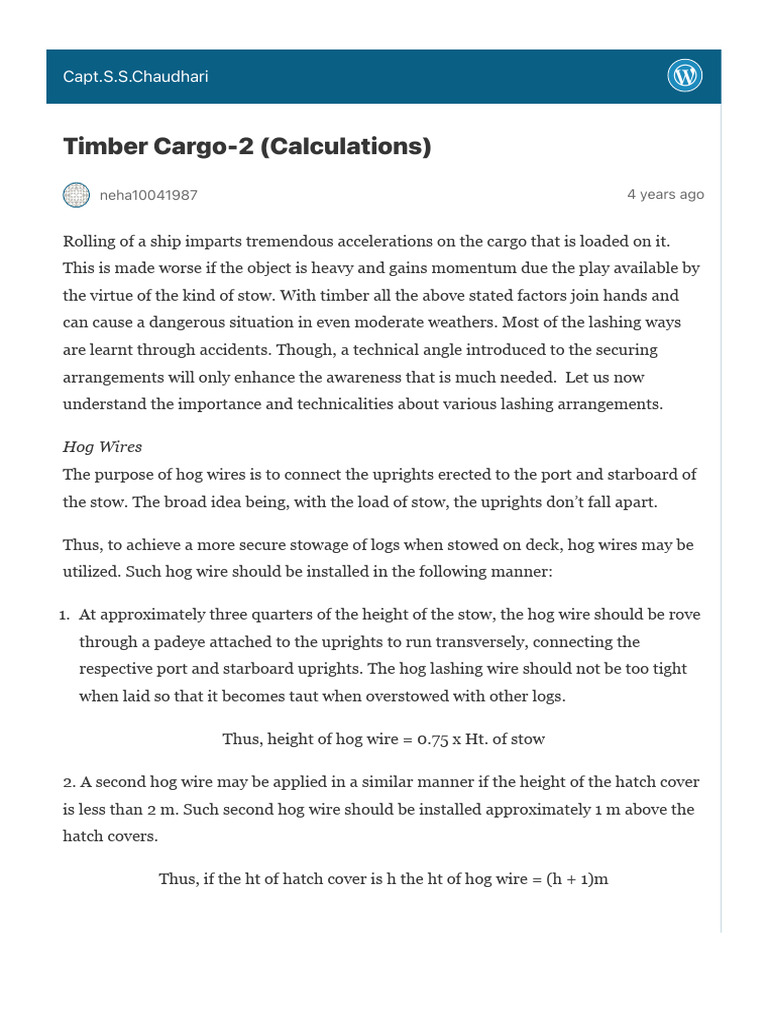 Timber Cargo-2 (Calculations) - Capt.S.S.chaudhari | PDF | Friction ...