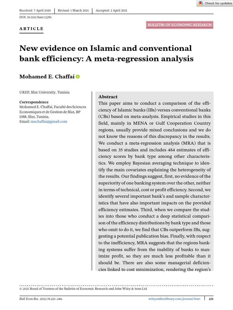 Bulletin of Econ Res - 2021 - Chaffai - New Evidence On Islamic and ...