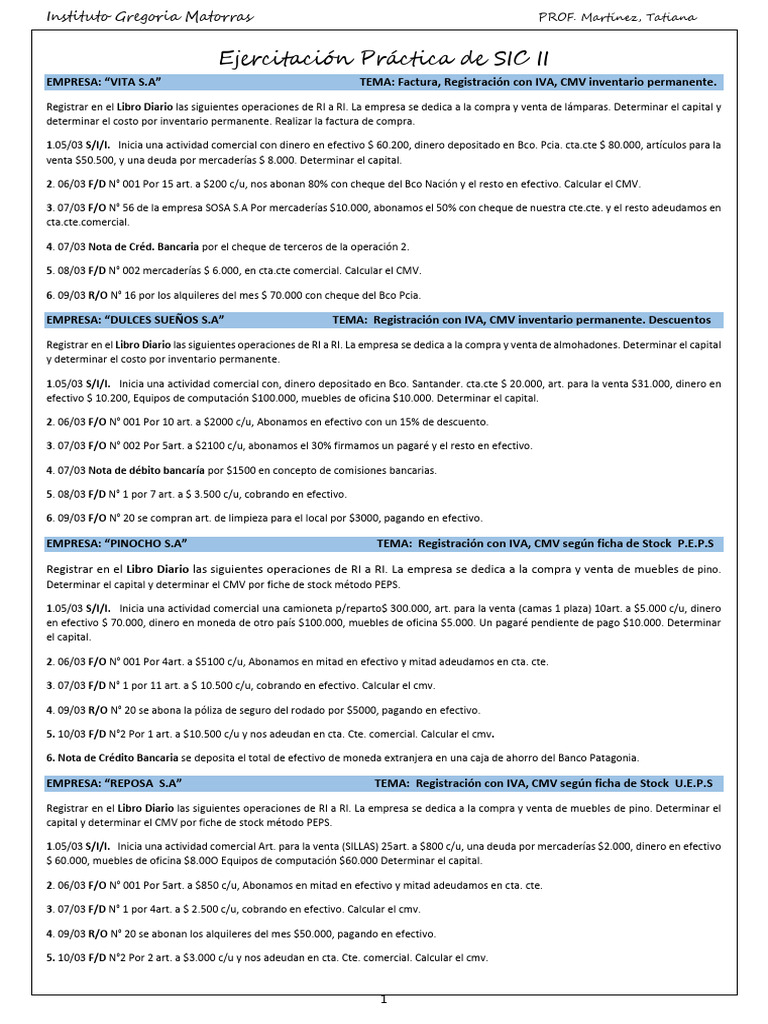 PRACTICA SIC II (primera parte) | PDF | Impuesto al valor agregado | Factura