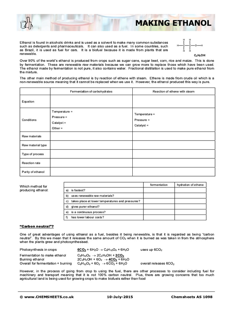 Chemsheets AS 1099 - Matking Ethanol | PDF