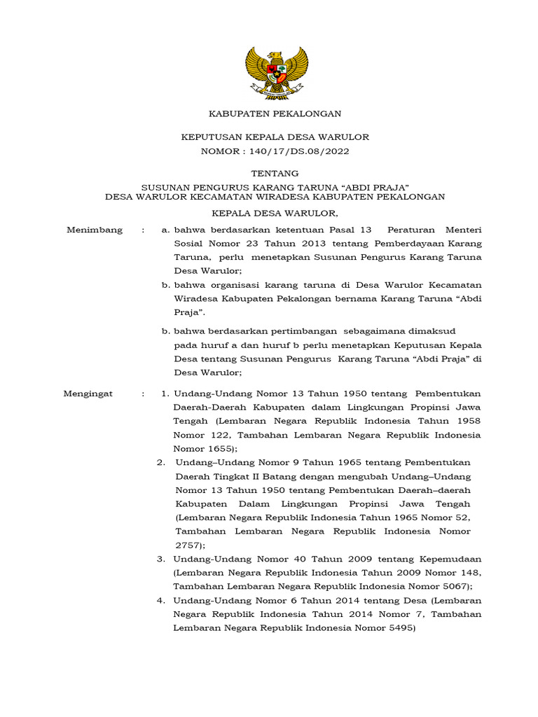 SK Karang - Taruna - Desa - Warulor | PDF