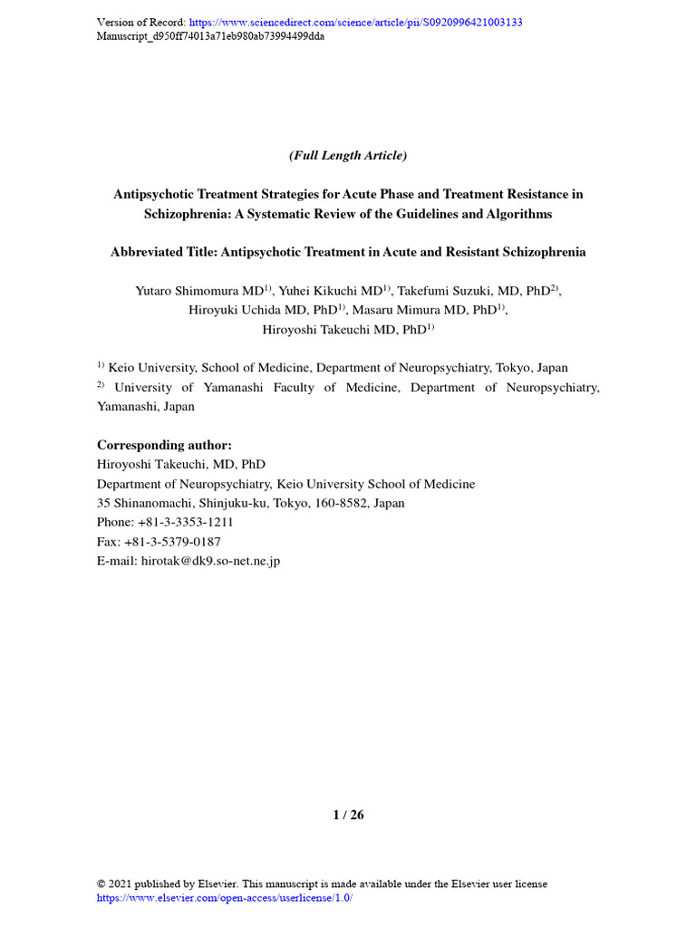 Antipsychotic Treatment in Acute and Resistant Schizophrenia | PDF ...
