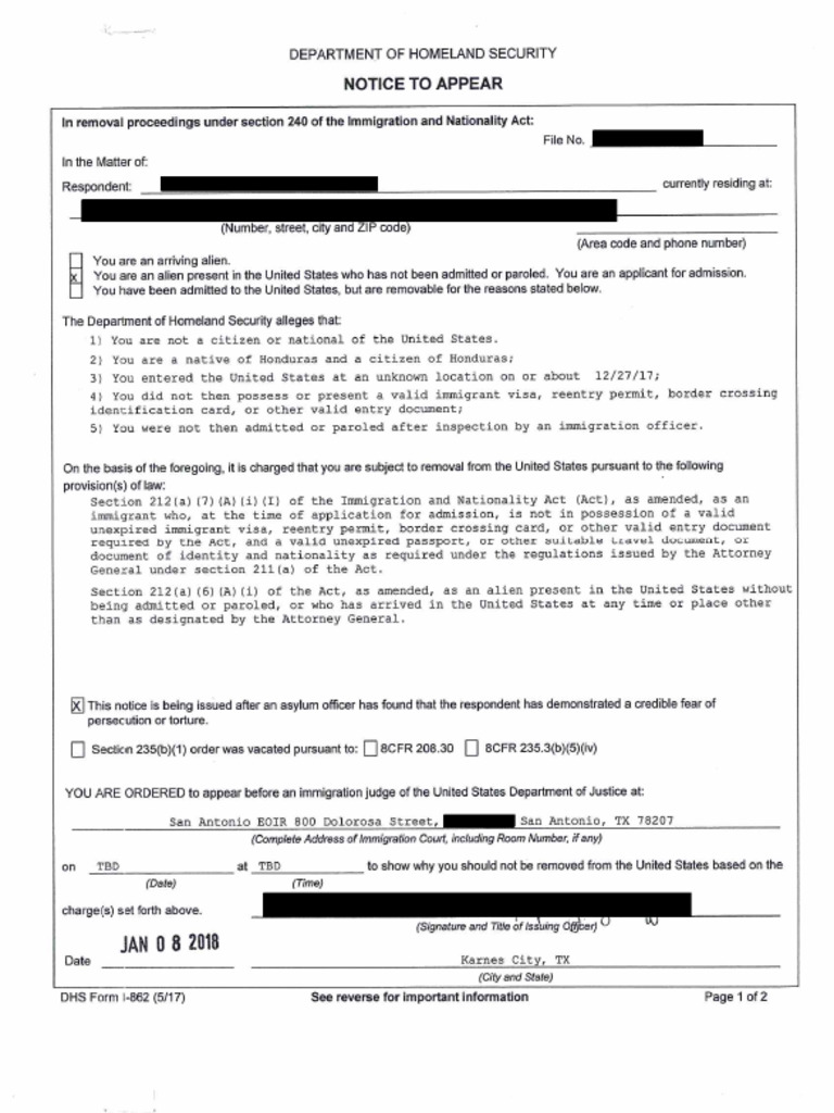 Sample Notice To Appear | PDF