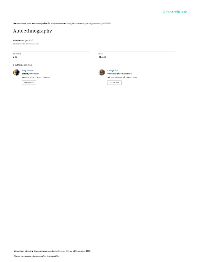 Adams Ellis Holman Jones Autoethnography 2017 | PDF | Ethnography | Liberal Arts Education