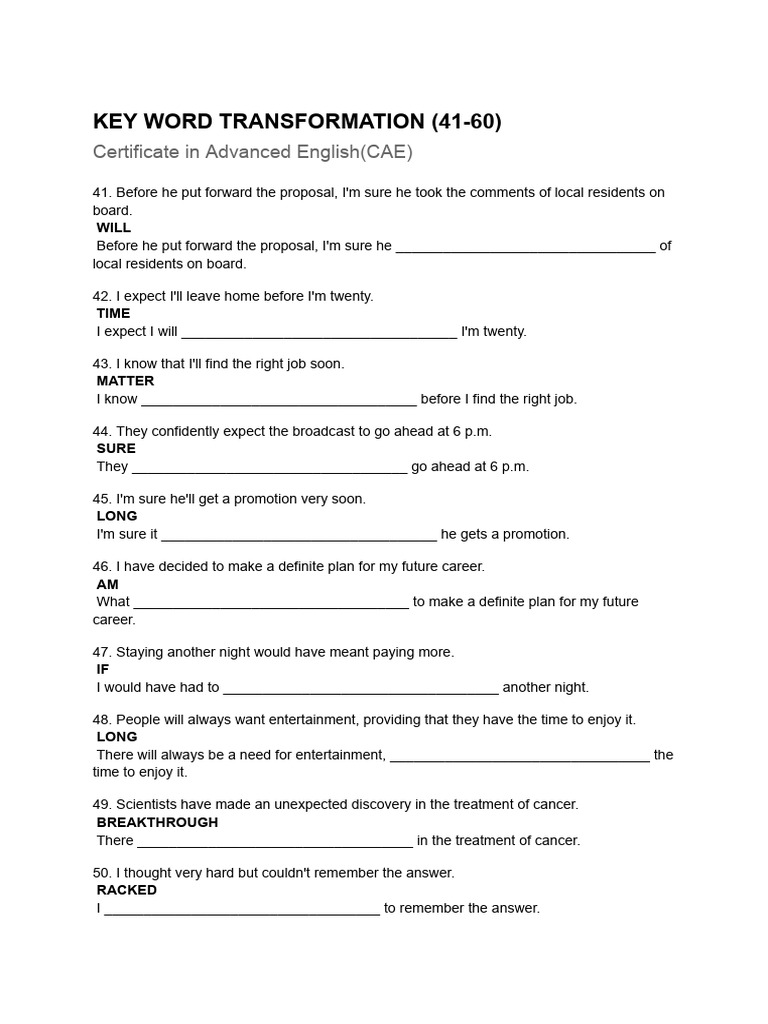 CAE Key Word Transformations 41-60 | PDF