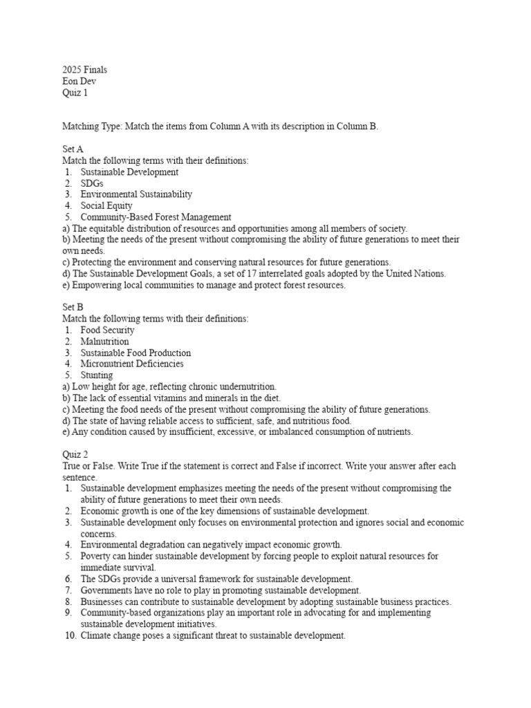 Sustainable Development Quiz 2025 | PDF | Sustainability | Sustainable ...