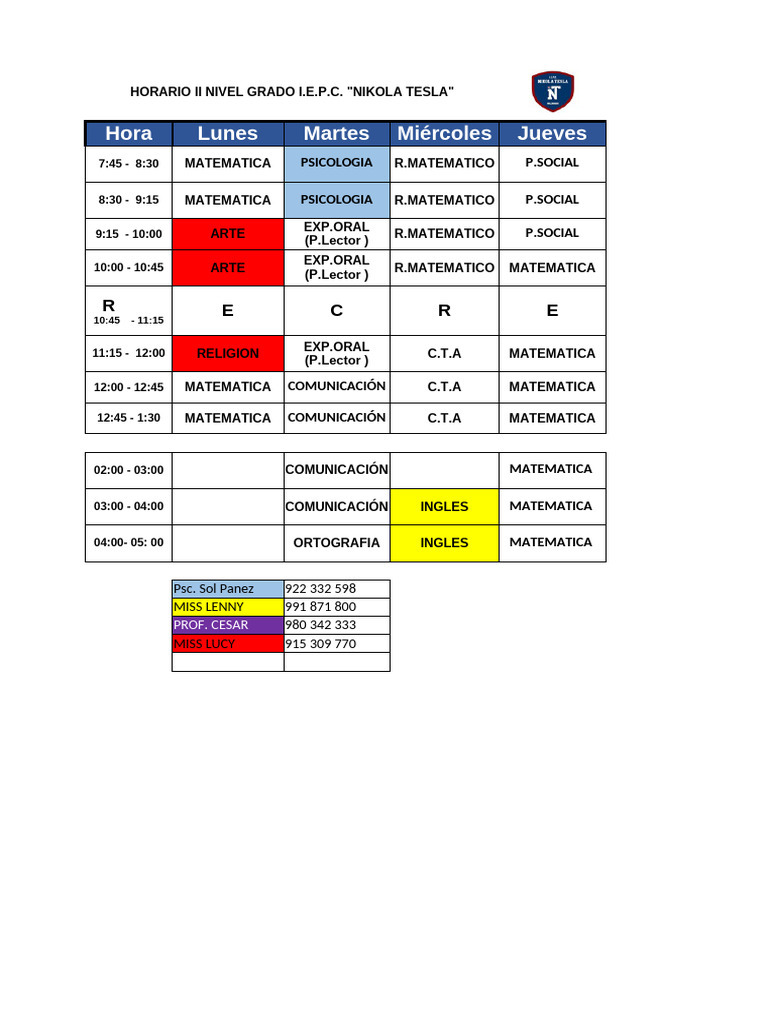 Horario de Clases II Nivel | PDF