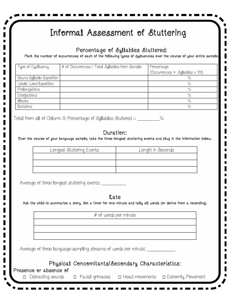 Informal Stuttering Assessment Tool | PDF | Stuttering | Fluency