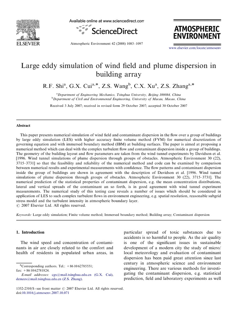 Large Eddy Simulation of Wind Field and Plume Dispersion in Building Array | PDF | Turbulence ...