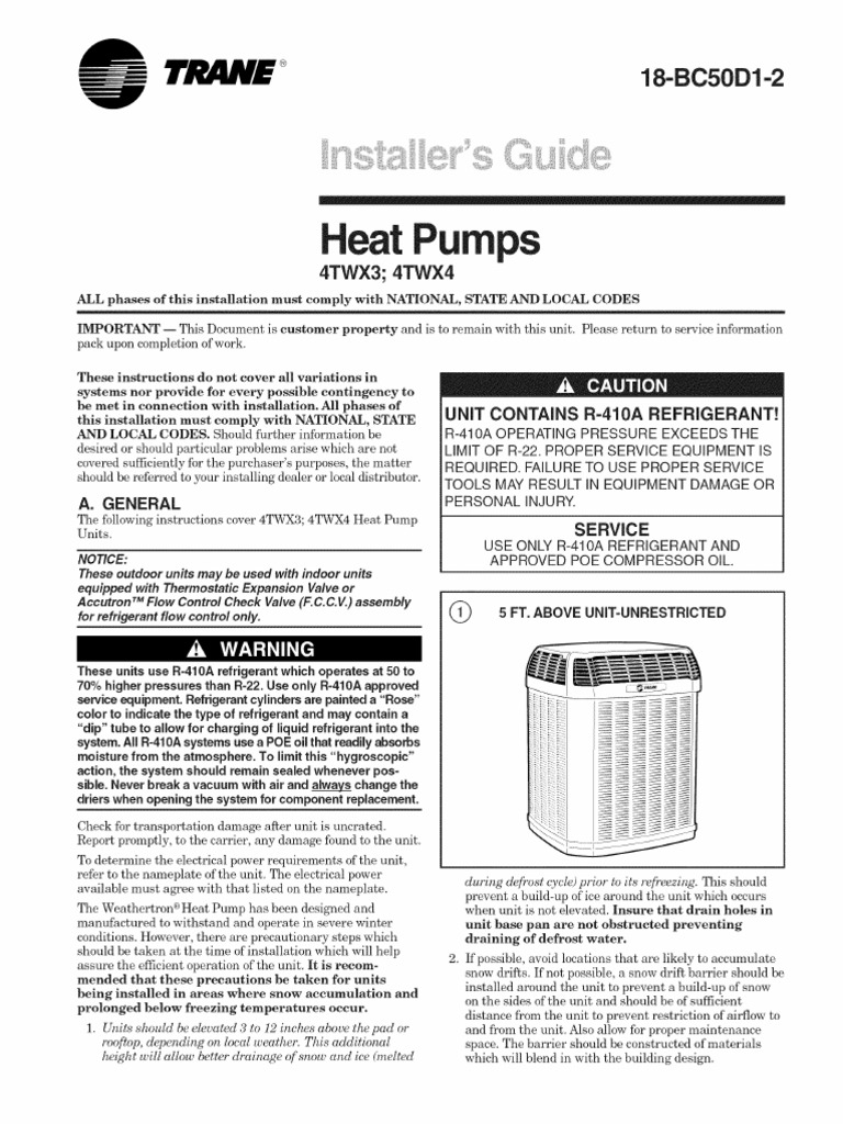 Trane XL14i Heat Pump Install Guide | PDF | Valve | Snow