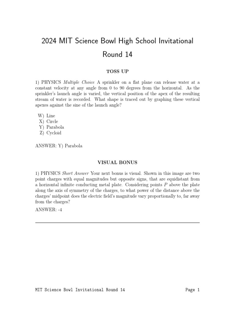 2024 MIT Science Bowl Invitational | PDF | Atoms | Chemistry
