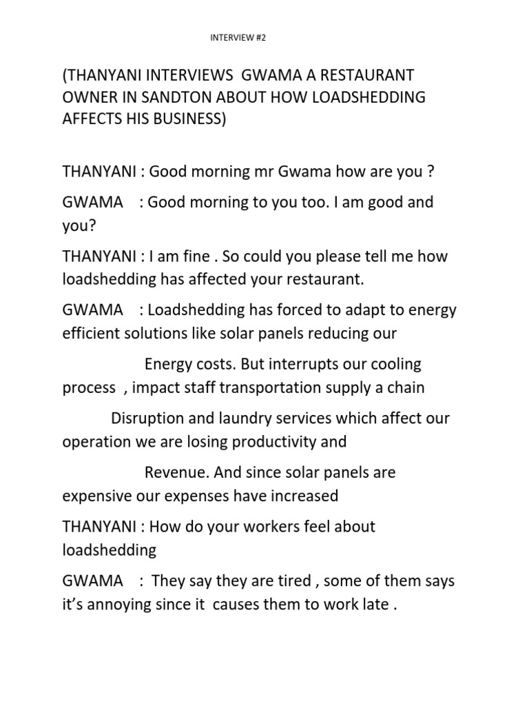 Thanyani Interviews MR Gwama A Restaurant Owner in Sandton About How ...