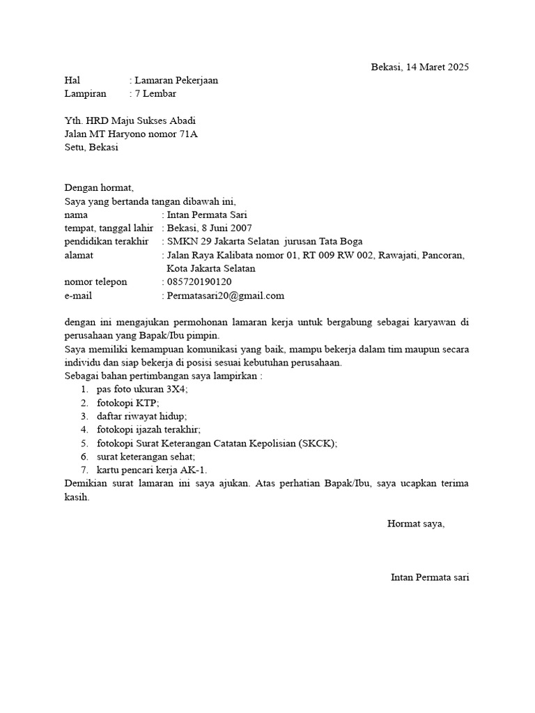 surat lamaran kerja inisiatif sendiri | PDF
