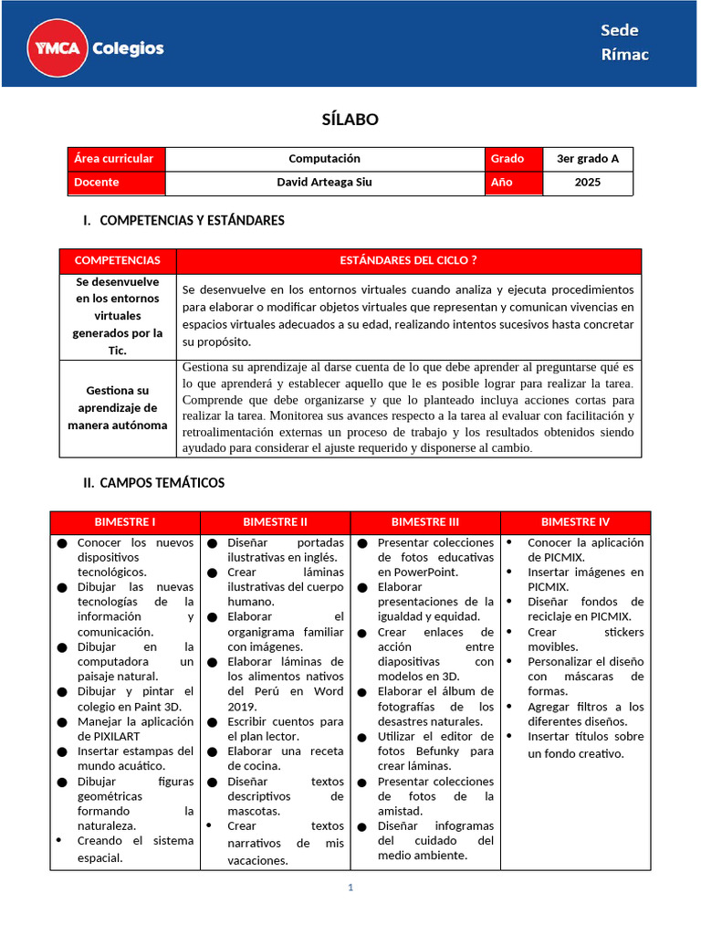 Silabo de 3er Grado | PDF | Aprendizaje | Informática