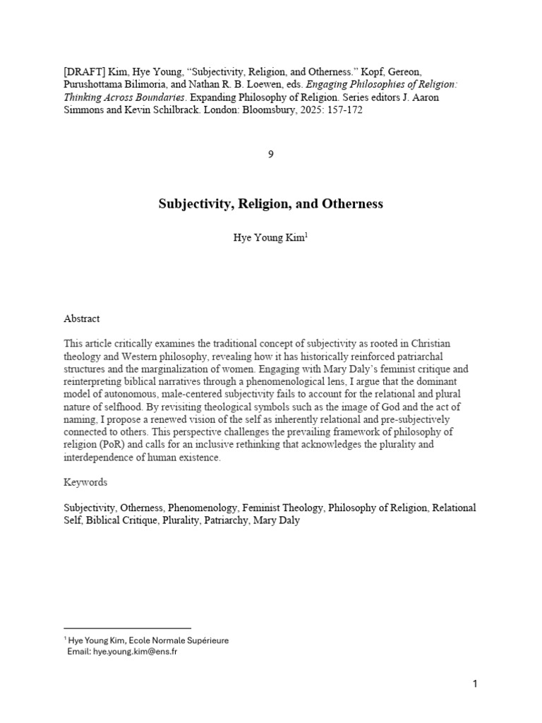 Subjectivity, Religion, and Otherness - FinalPrintDraft | PDF | Theology