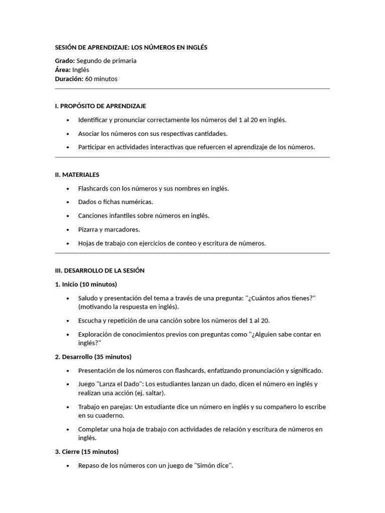 Sesión de Aprendizaje Ingles | PDF