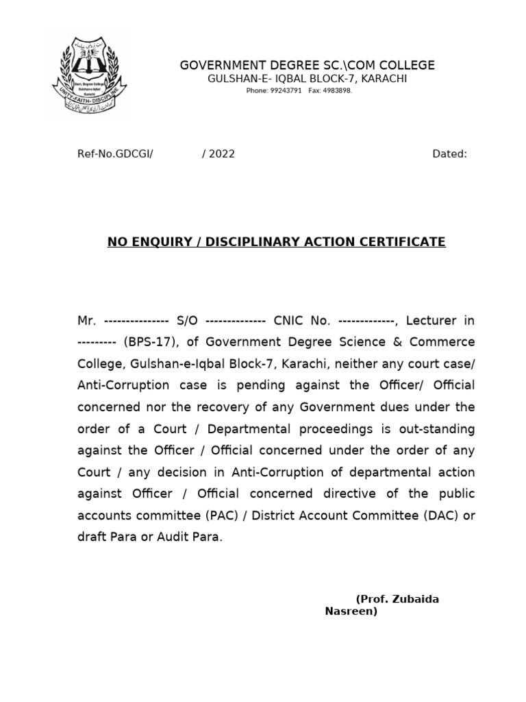 No Disciplinary Proceedings Certificate | PDF