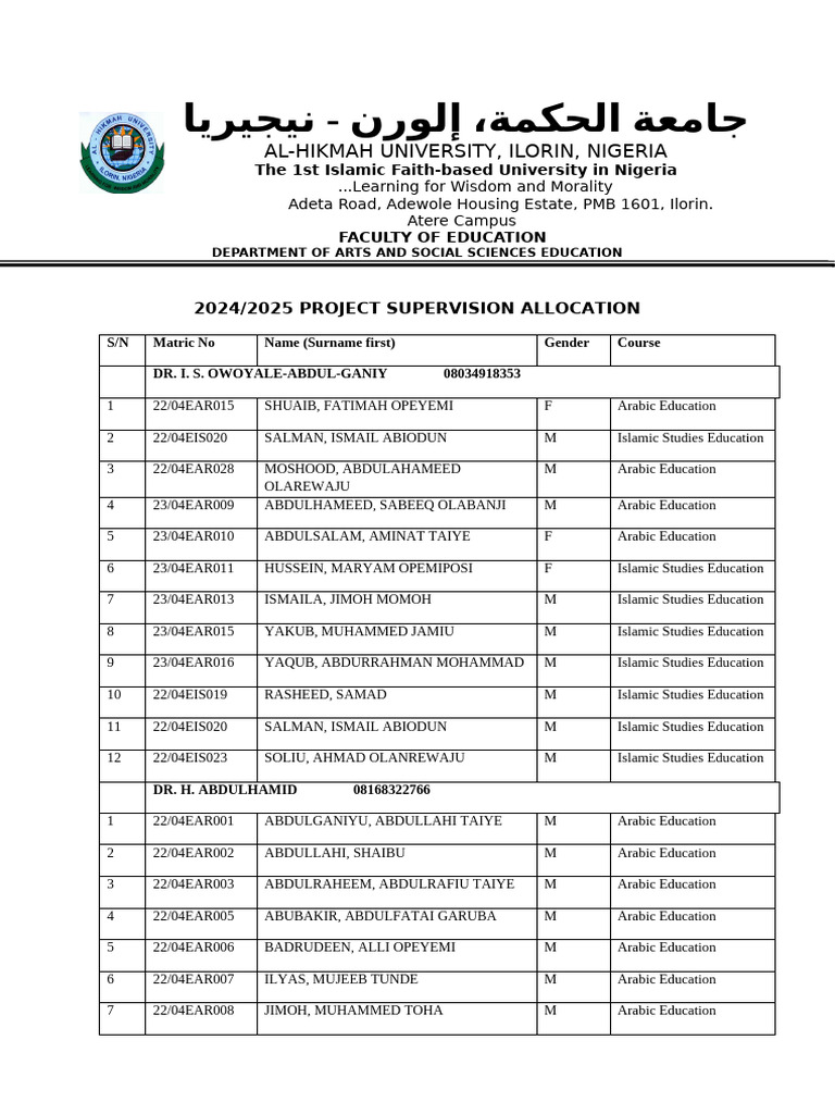 Regular 2025 Project Allocation | PDF
