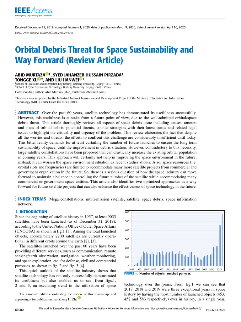 Orbital Debris Threat For Space Sustainability and Way Forward Review ...
