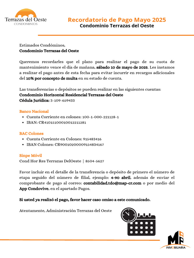 Recordatorio de Pago Mayo 2025 | PDF