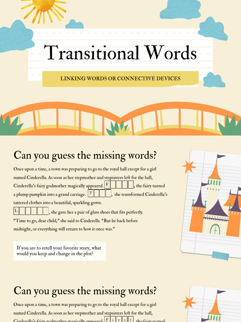 Transitional Words Education Presentation in Cream Blue Bright and ...