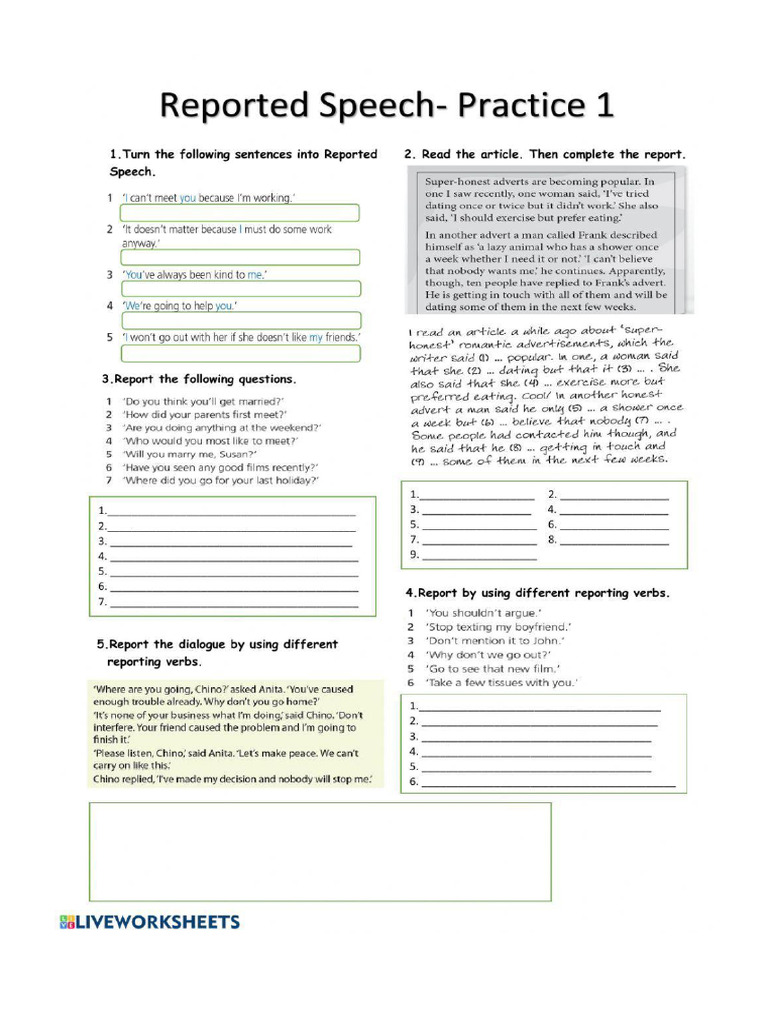 Reported Speech - Practice | PDF