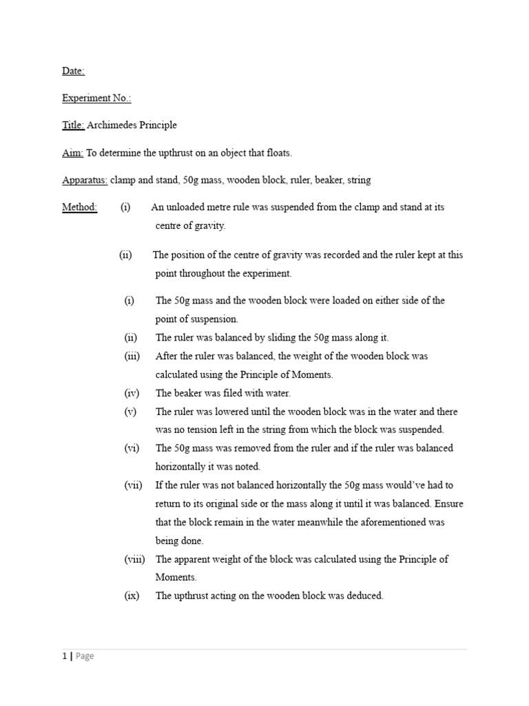 Archimedes' Principle Lab | PDF | Buoyancy | Fluid Mechanics