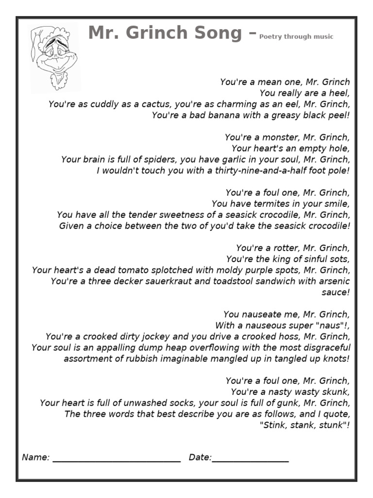 Mr. Grinch Song Analysis and Poetry | PDF