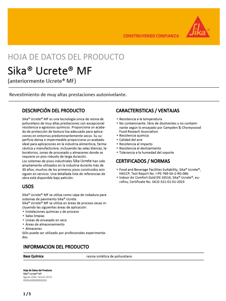 Sika Ucrete MF | PDF | Ácido | Hormigón