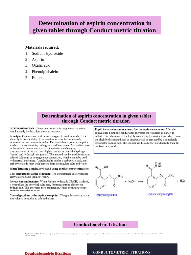 Conductometric Titration of Aspirin | PDF | Chemistry | Titration