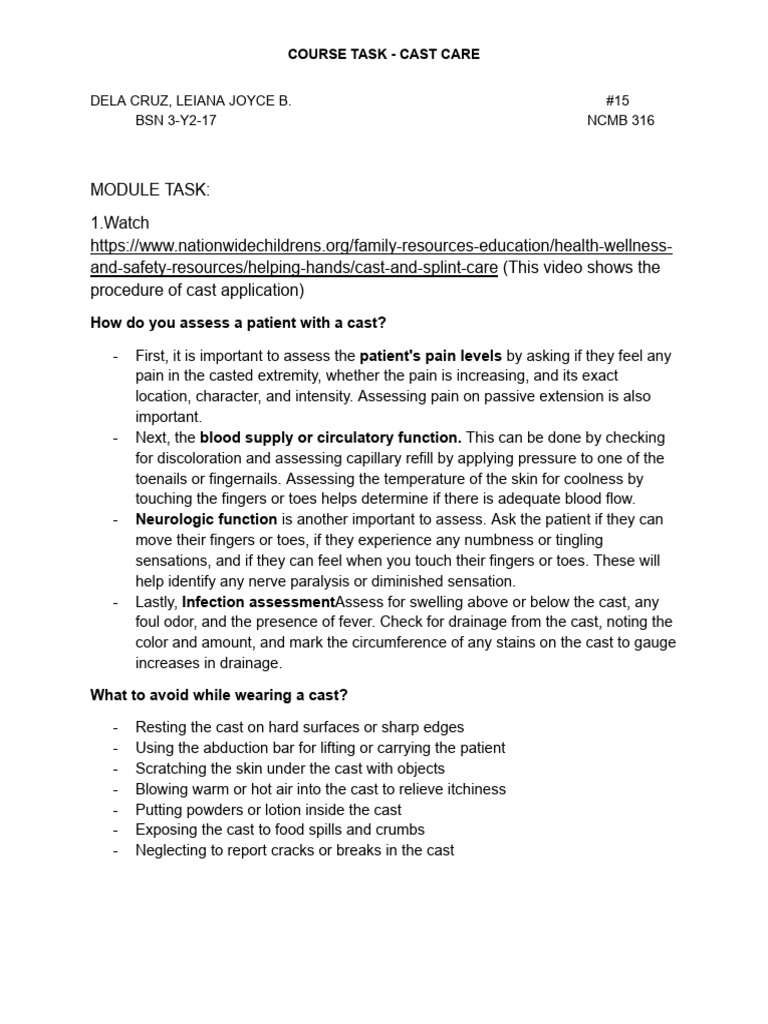 Course-Task-Cast-Care-Dela Cruz-L-3-Y2-7 | PDF | Diseases And Disorders ...