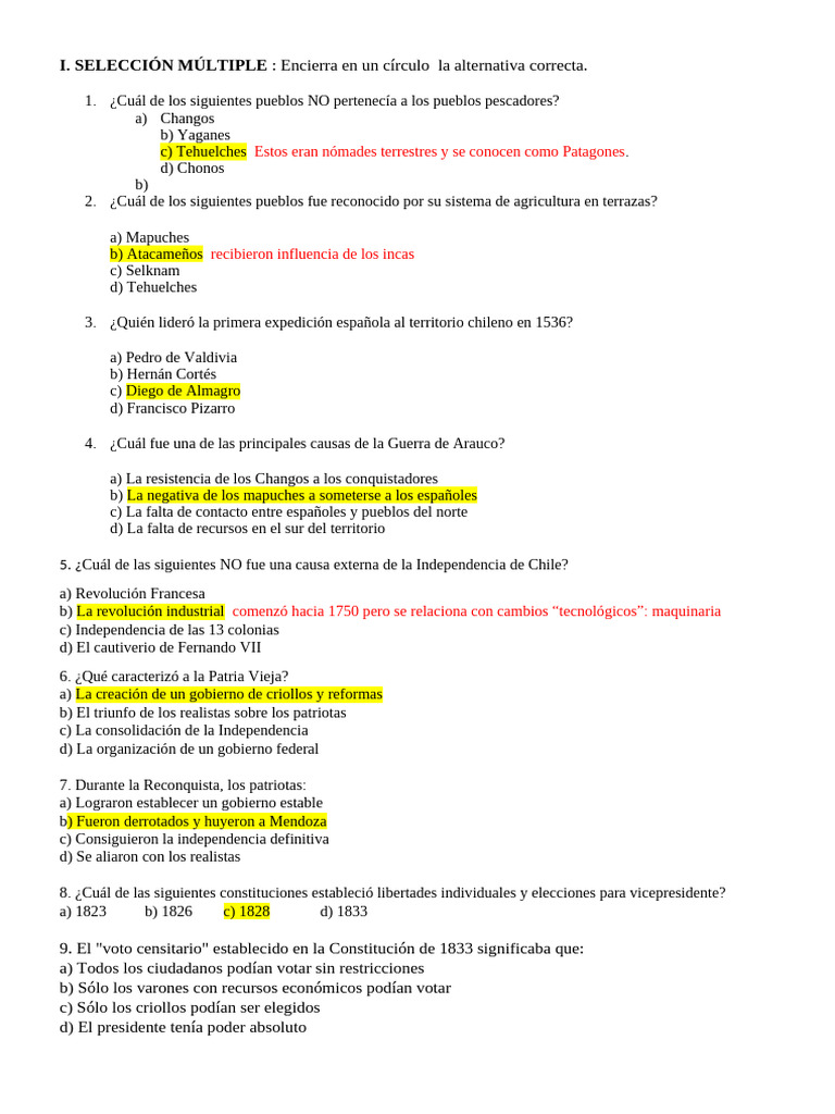 Guia Evaluada de Repaso Historia | PDF | Chile | España