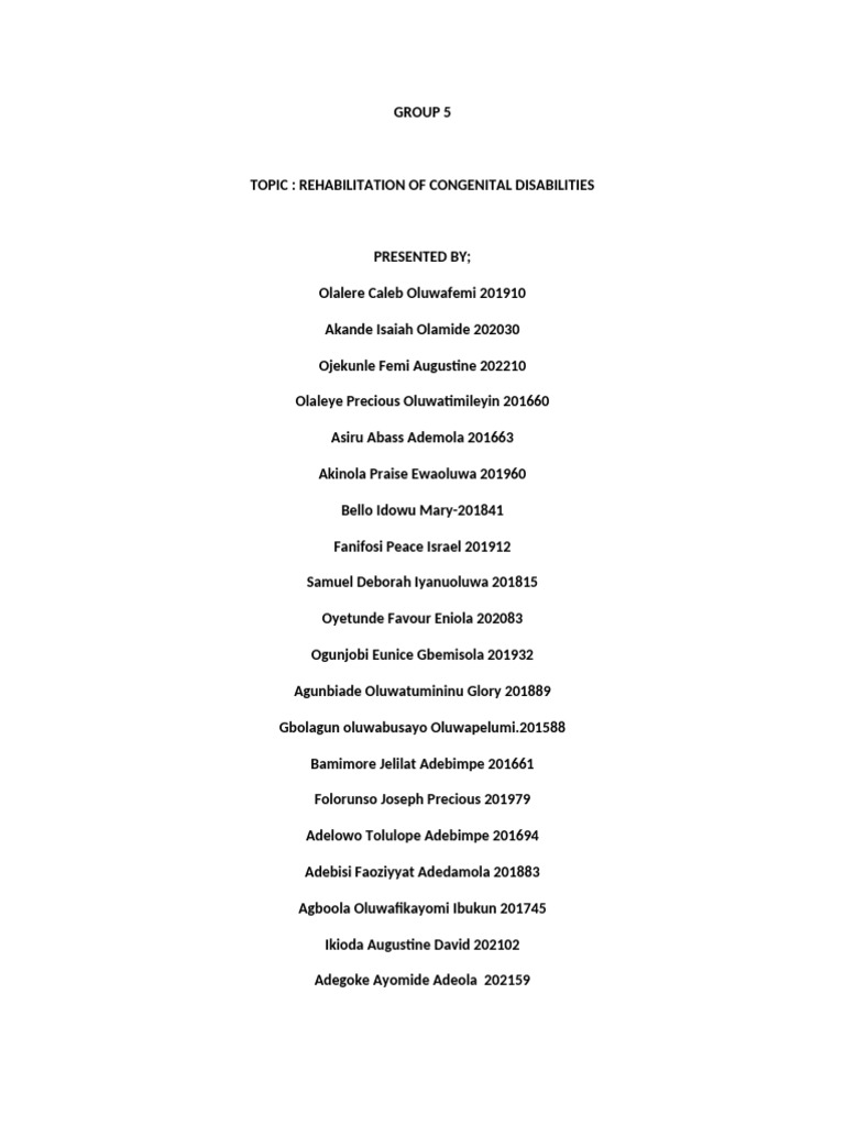 Group 5 Rehabilitation of Congenital Disabilities 3 | PDF | Physical ...