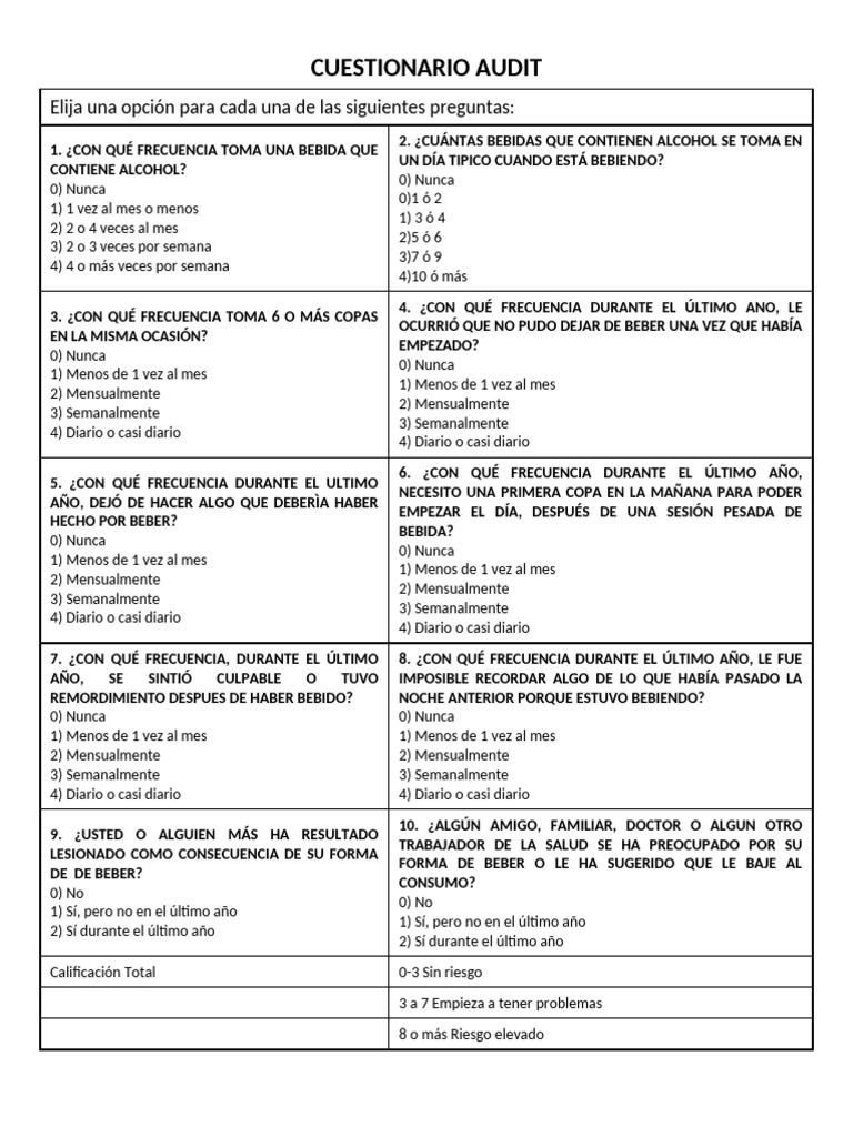 CUESTIONARIO AUDIT-buen | PDF