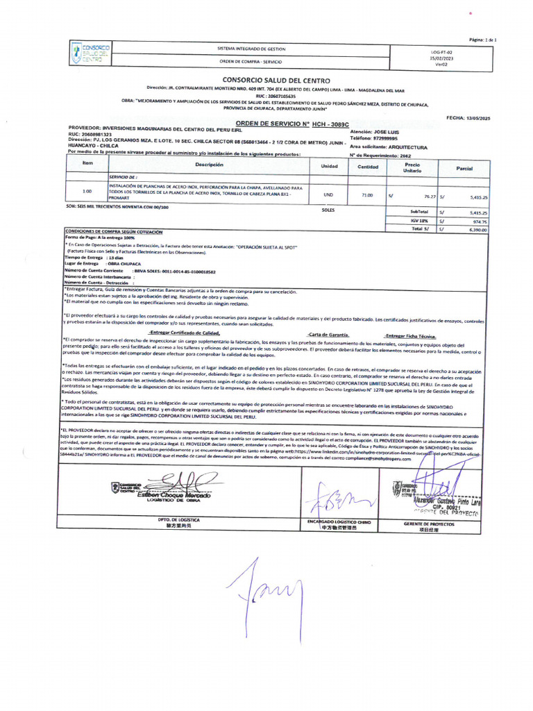 Oc - HCH-3089C - Inversiones Maquinarias Del Centro Del Peru - Insta ...