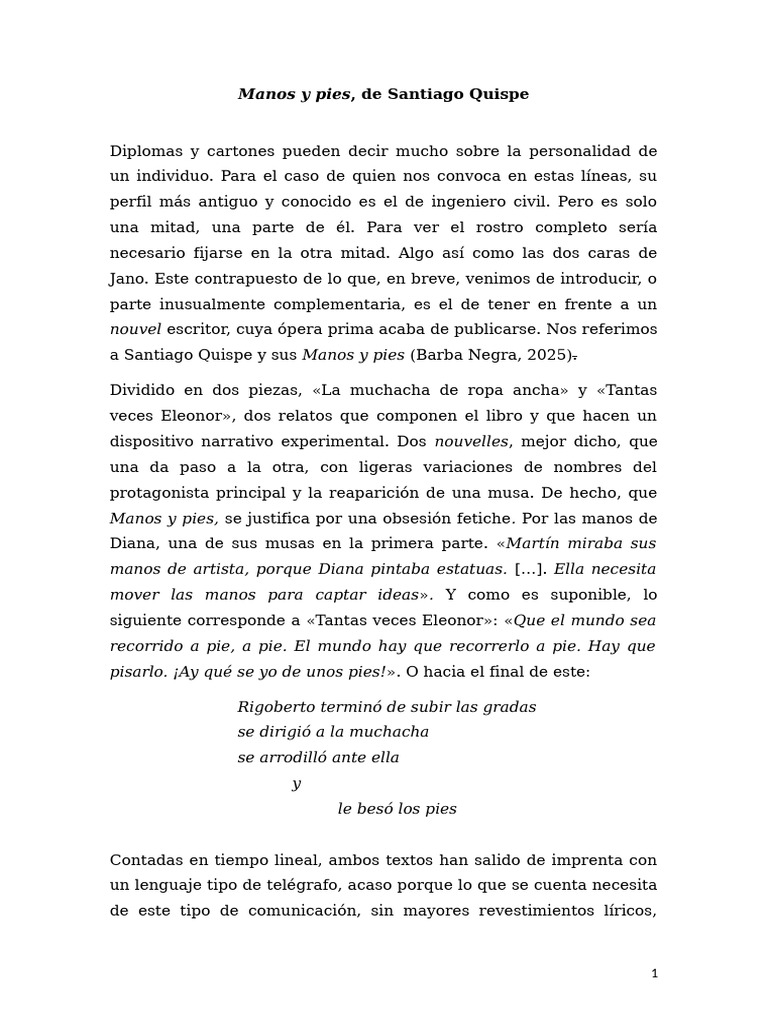 Sin Tregua - Manos y Pies, de Santiago Quispe | PDF