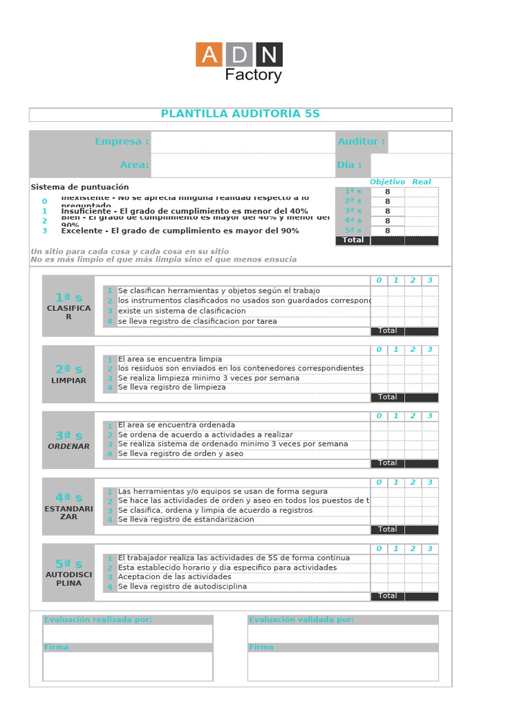 Plantilla Excel Auditoria 5s | PDF