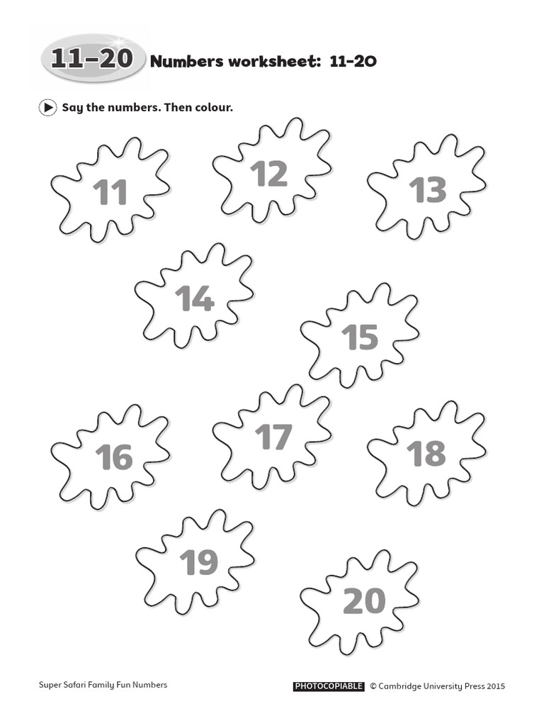 Super Safari Family Fun - Numbers Worksheet Guidelines U11 - 11 To 20 | PDF