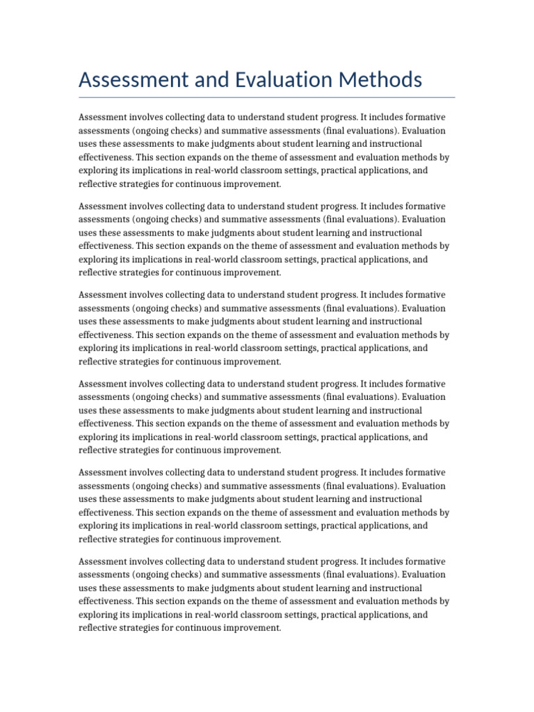 Assessment and Evaluation Methods | PDF | Educational Assessment ...