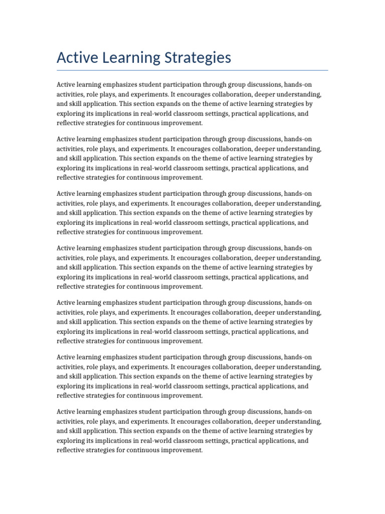 Active Learning Strategies | PDF | Learning | Education Theory