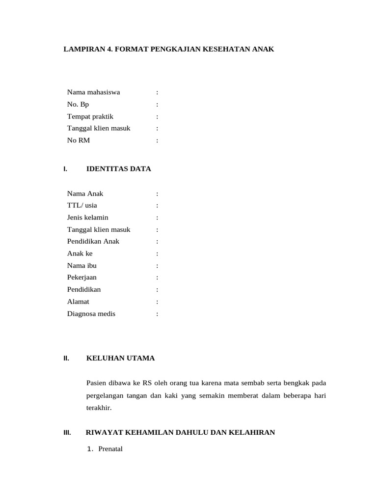 Format Pengkajian Anak by Echa | PDF