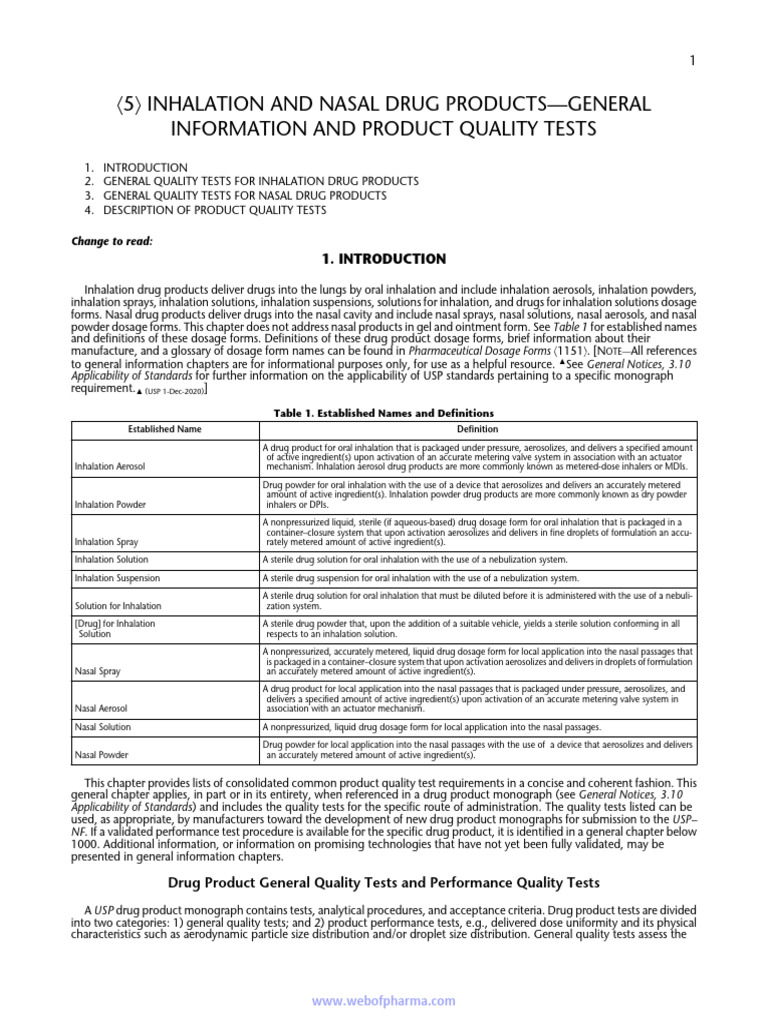 〈5〉 Inhalation and Nasal Drug Products-General Information and Product ...