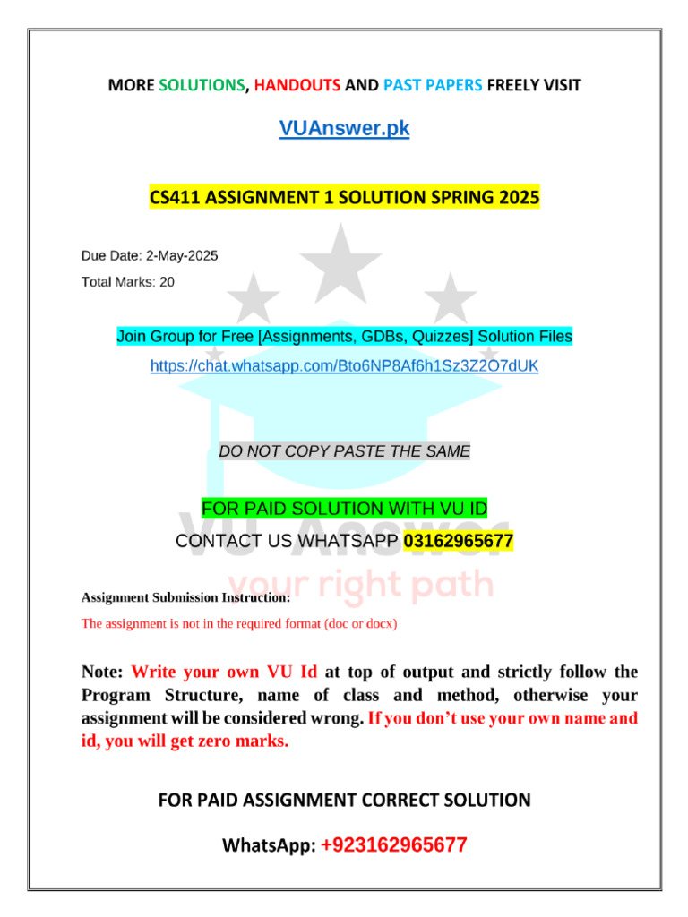 CS411 Assignment 1 Correct Solution Spring 2025 | PDF