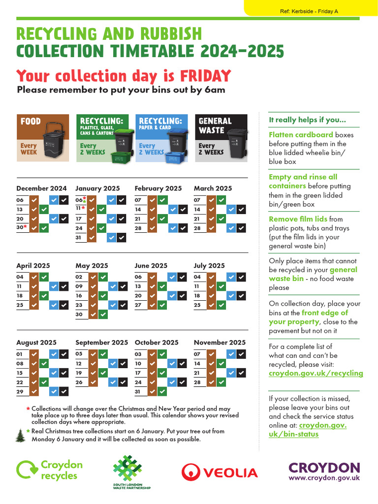 Croydon Bin Collection Schedule 2024-2025 | PDF | Recycling | Public ...
