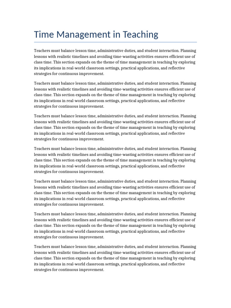 Effective Time Management for Teachers | PDF | Teachers | Classroom