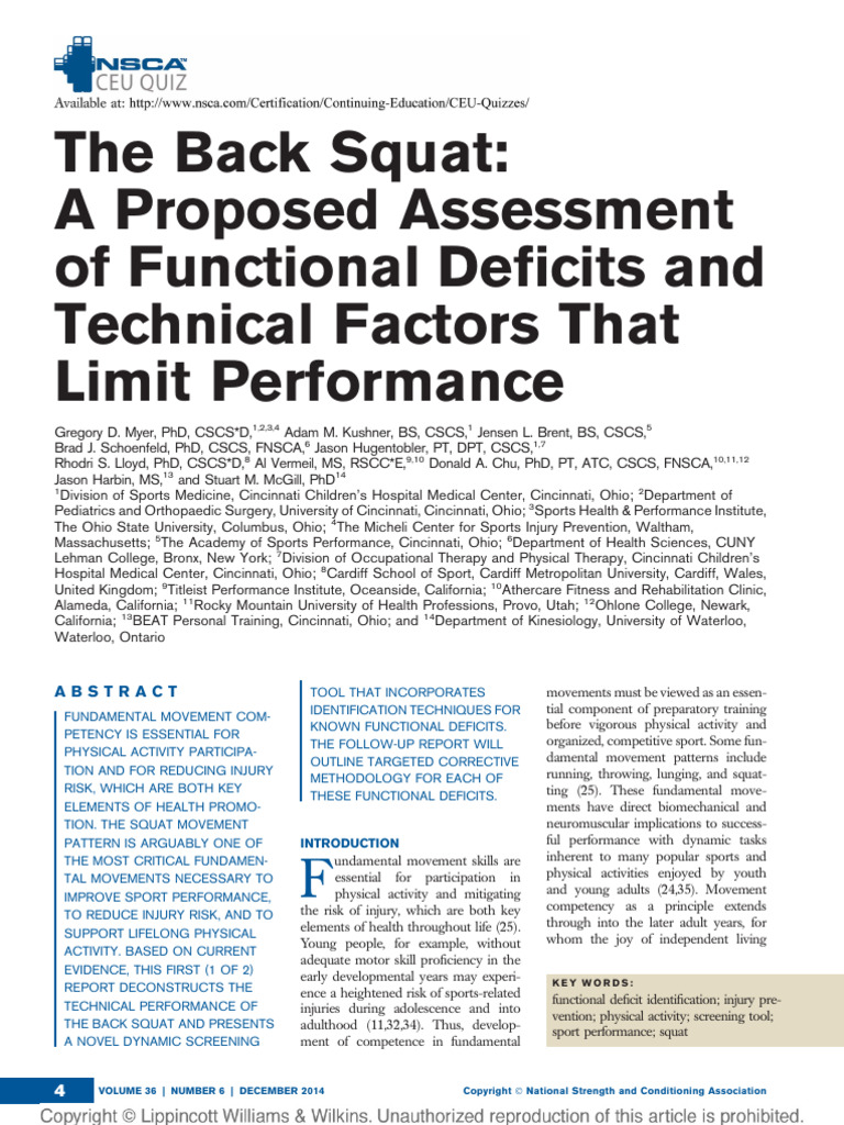Back Squat Assessment for Performance Deficits | PDF | Anatomical Terms ...