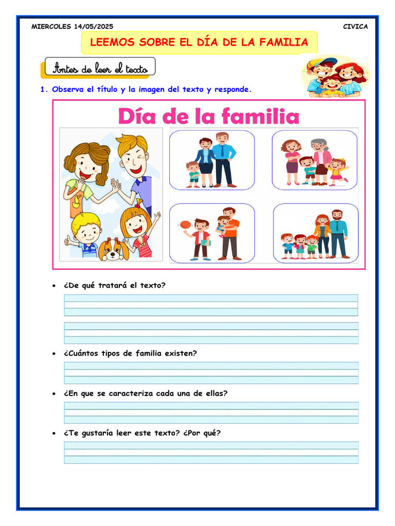 Fecha Civica Plan Lector Ficha Dia de La Familia | PDF | Familia ...
