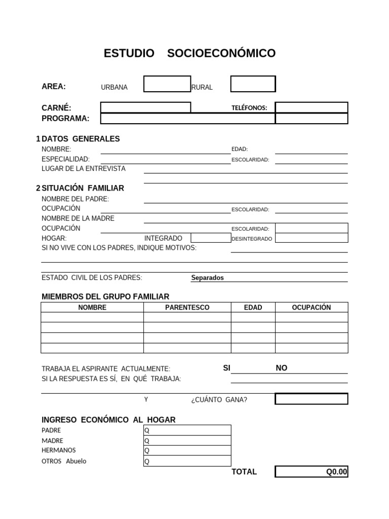 Formato De Estudio Socioeconómico Familiar Pdf Inicio